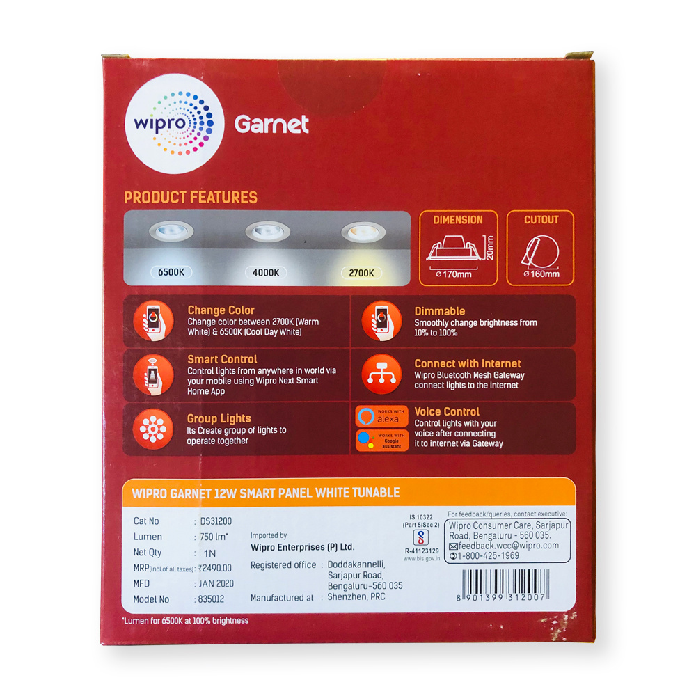 Buy Wipro Garnet 12W Round Smart LED Panel Online at Low Price in India
